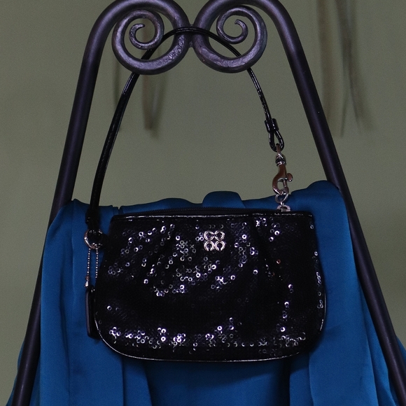 Coach | Bags | Coach Black Sequin Wristlet Small Purse | Poshmark